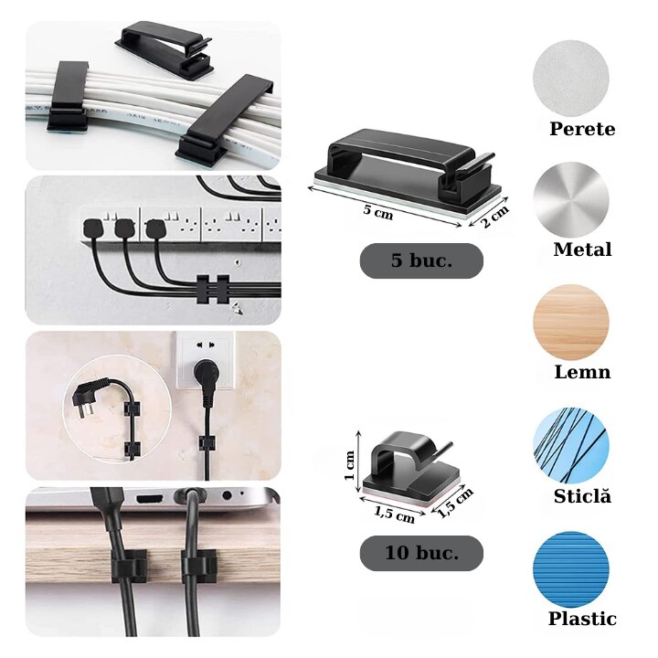 Kit organizare cabluri 133 piese, Coliere, Cleme adezive, Agrafe ...