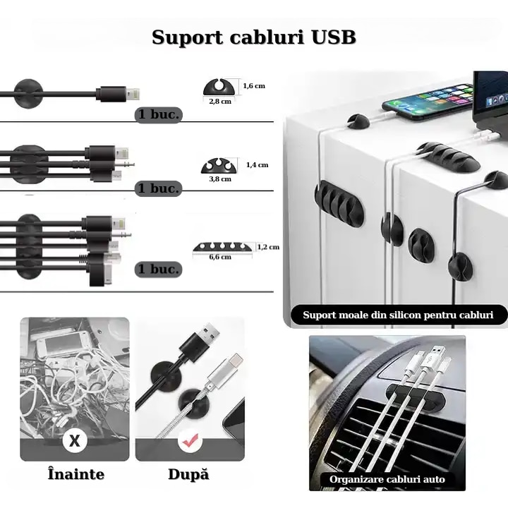 Kit organizare cabluri 133 piese, Coliere, Cleme adezive, Agrafe ...