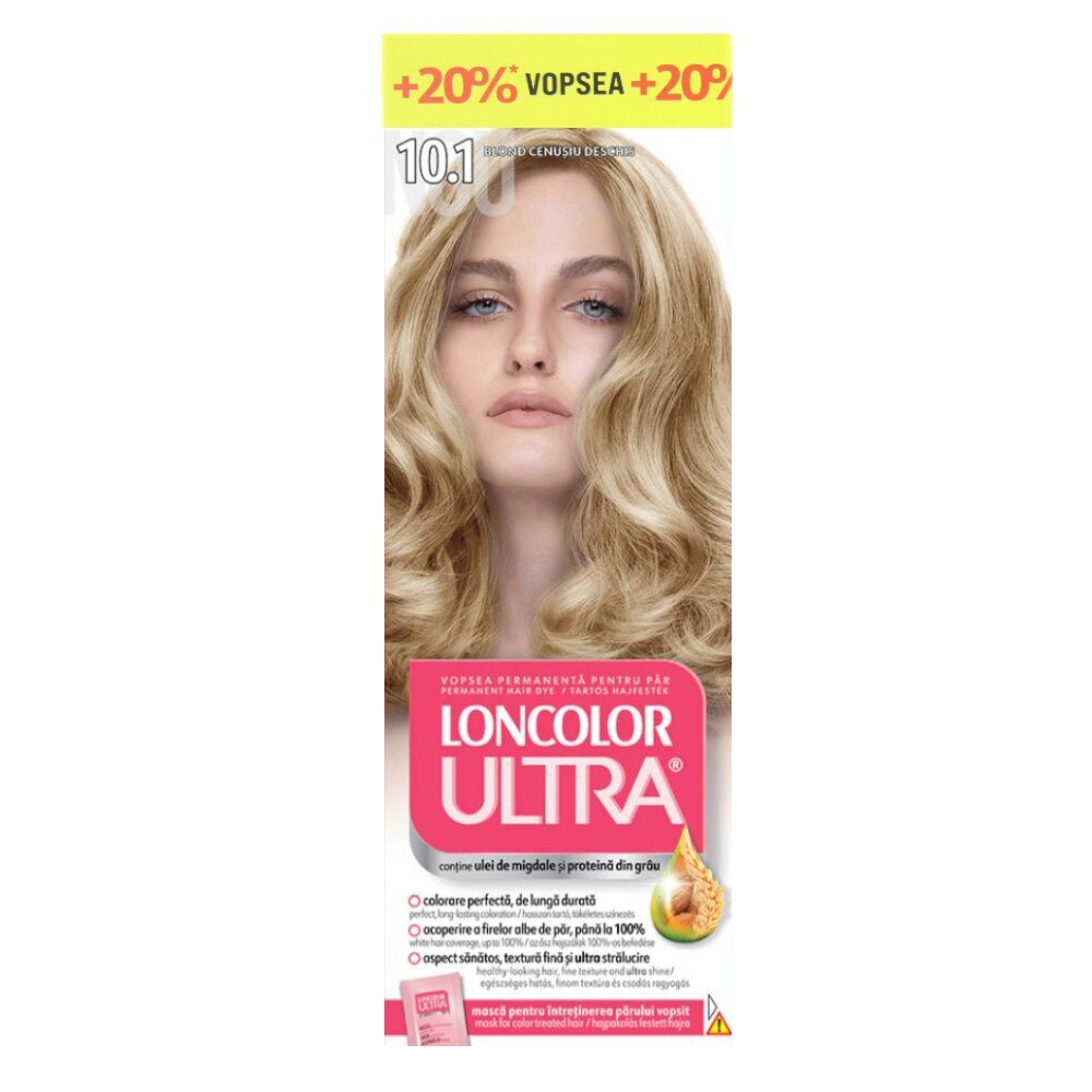 Set 4 x Vopsea de Par Permanenta Loncolor Ultra 10.1 Blond Cenusiu ...