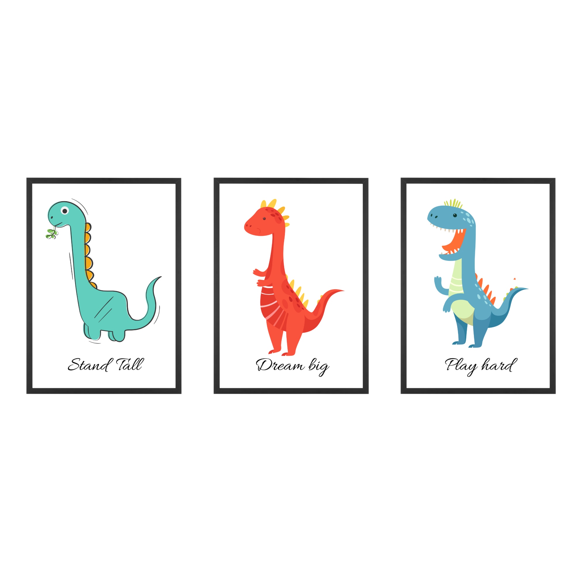 Set 3 tablouri camera copilului, Dinozauri, rama 32 X23cm, sticla ...