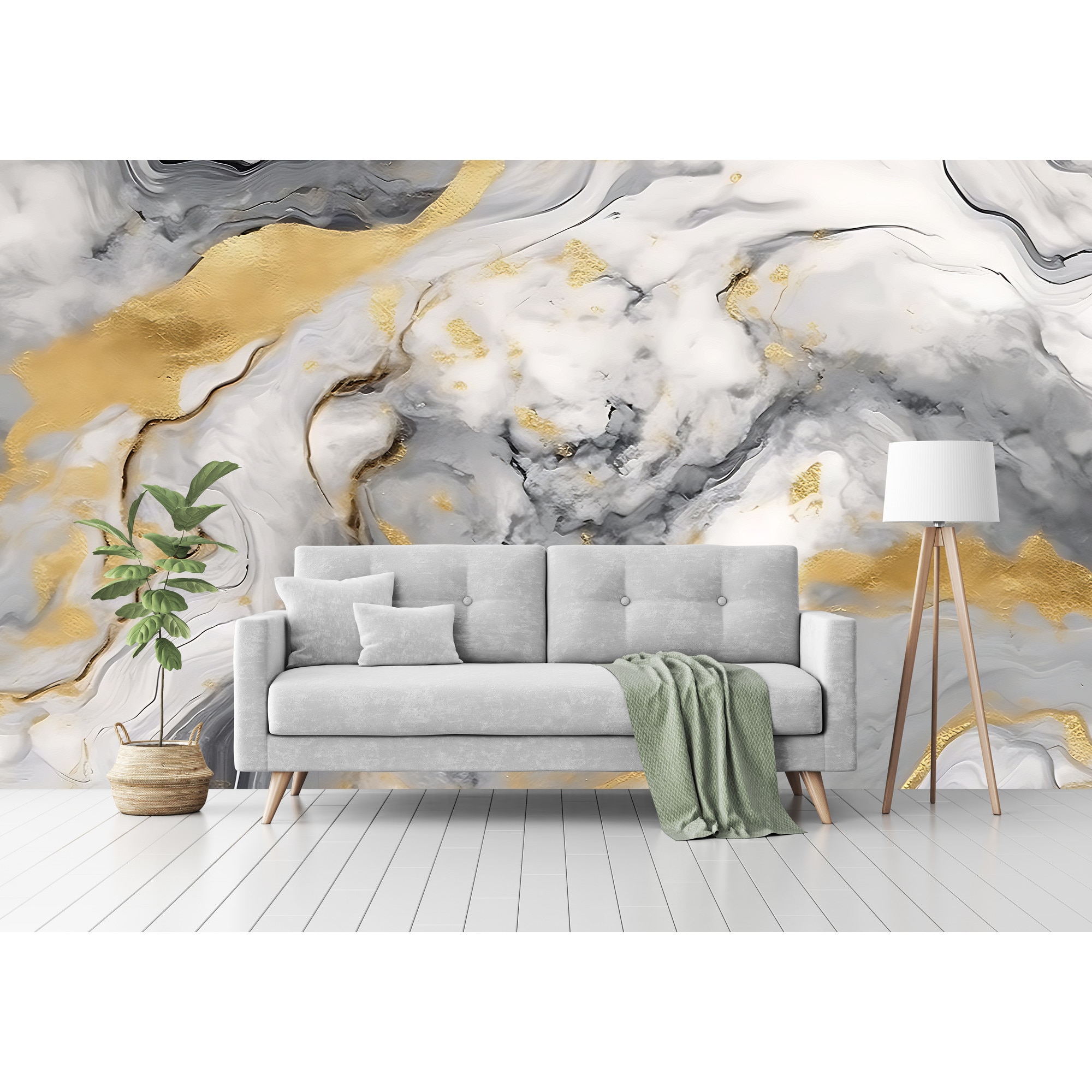 Fototapet Muralo valuri de marmura abstracte, auriu, alb 368 cm x 254 ...