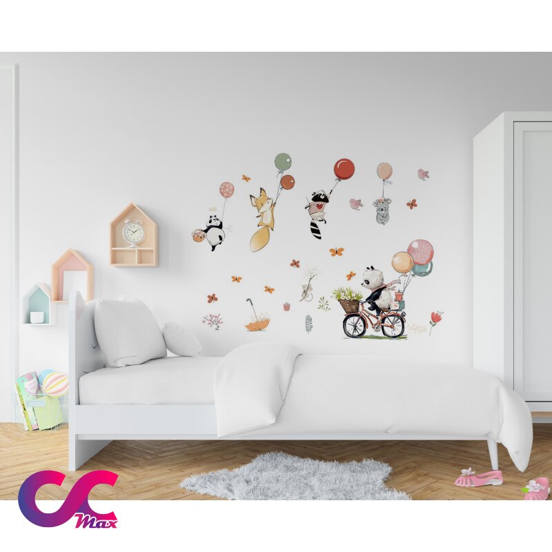 Sticker Decorativ Autoadeziv CCmax, Ursulet pe Bicicleta si Animale ...