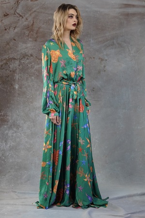 MIAU By Clara Rotescu, Rochie maxi evazata din amestec de matase Zuma ...