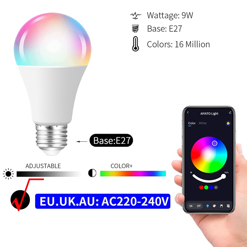 Bec LED Inteligent, 9W, WiFi, Compatibil cu Google Assistant si Alexa, Control la Distanta (Tuya ...