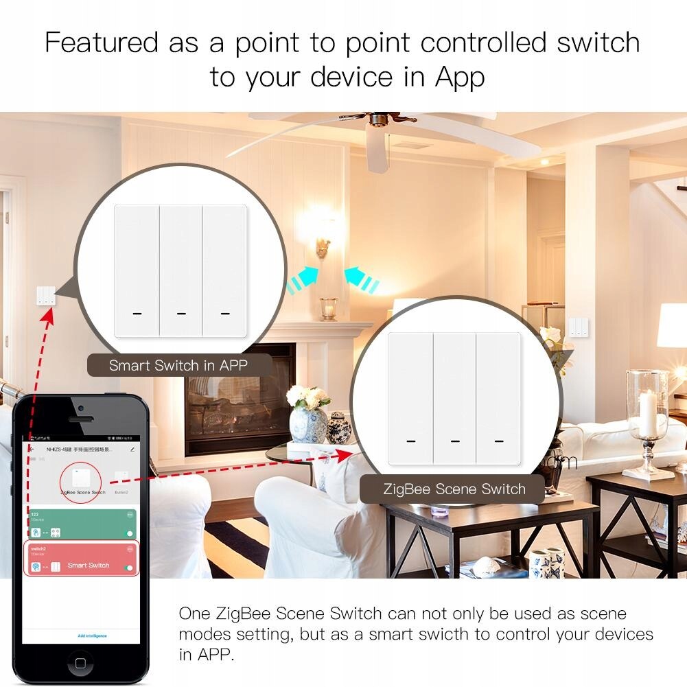 Smart Scene Switch, Arhatreya® ZT-B-EU2, ZigBee, Multi-Control ...