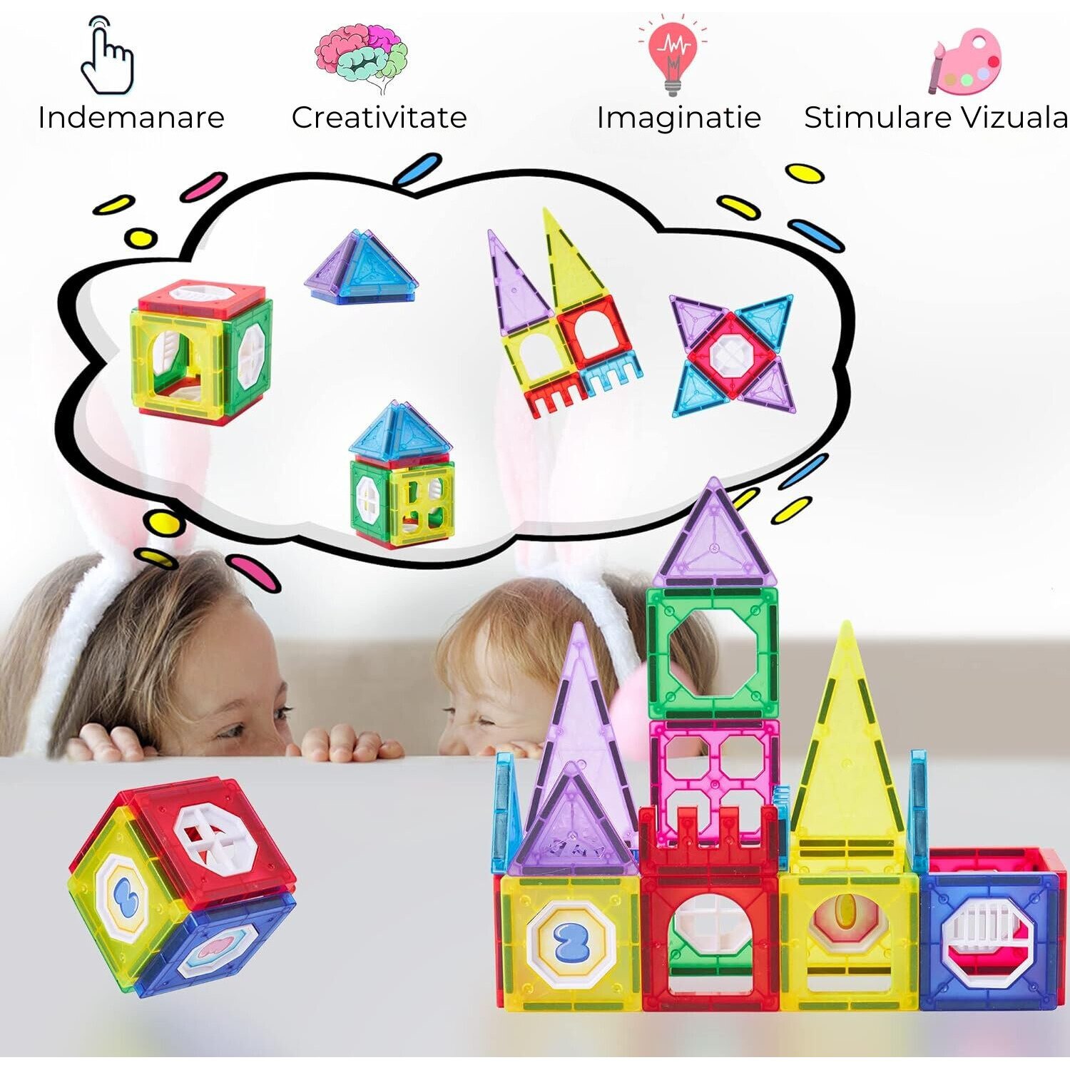 Конструктор с магнитни части, 110 елемента, магнитни блокове, Creative ...