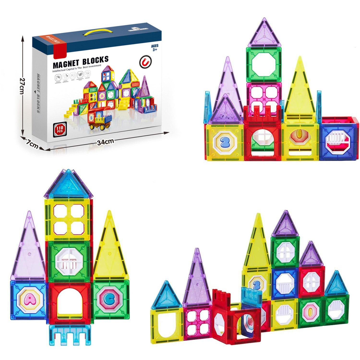 Конструктор с магнитни части, 110 елемента, магнитни блокове, Creative ...