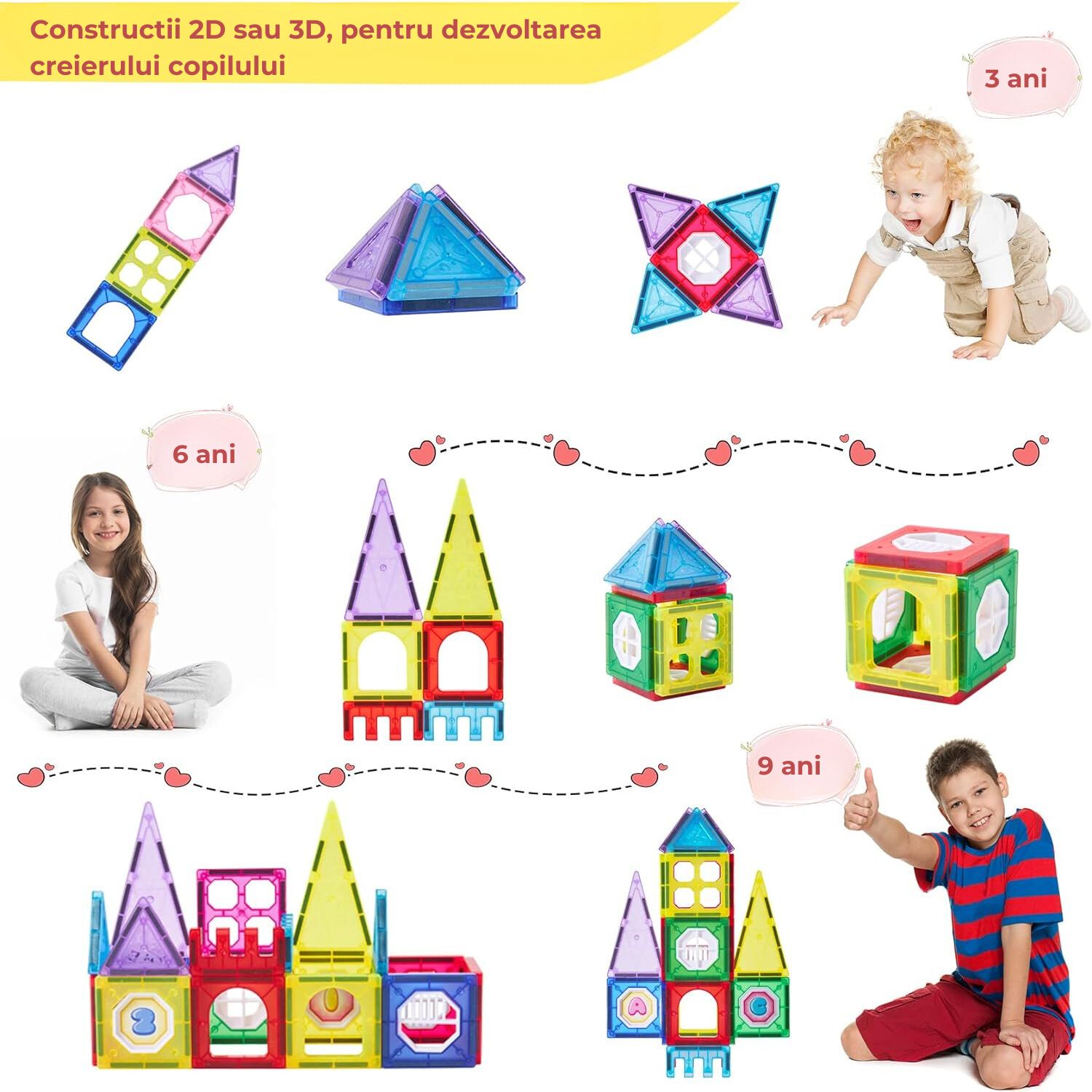 Set de constructie cu piese magnetice, 110 elemente, Magnet Blocks ...