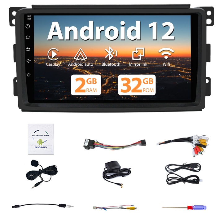 Radio Pentru Smart Fortwo 451 2005-2010, AWESAFE, Android 12, Ecran tactil 9 Inch, 2G+32G, GPS ...