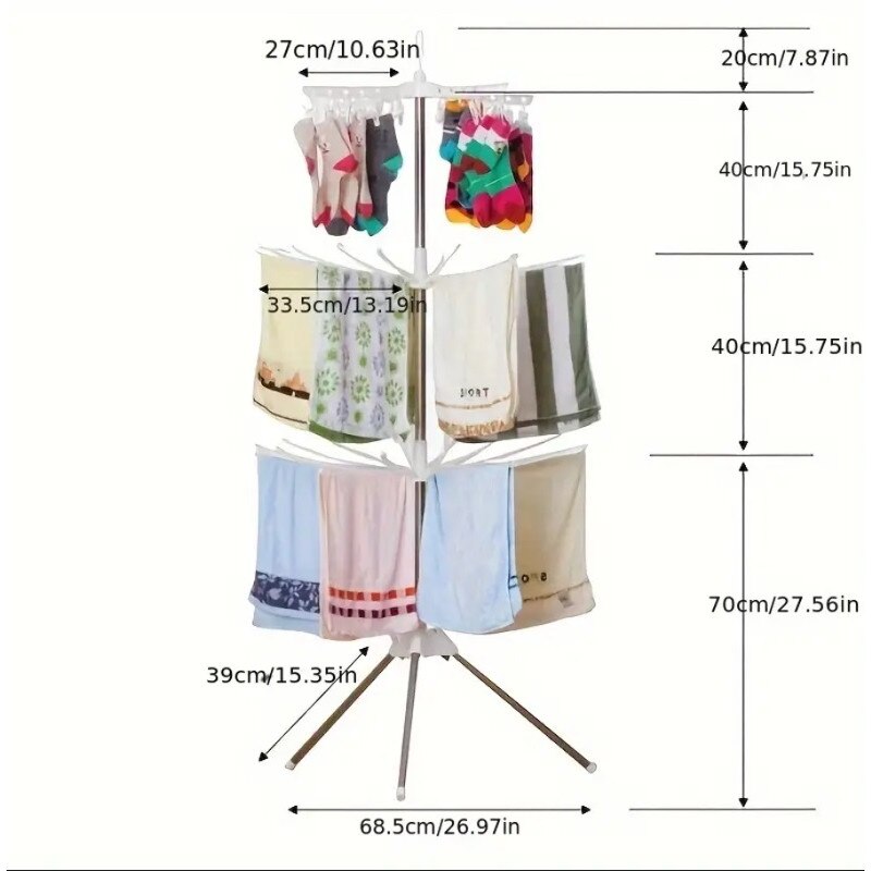Uscator de rufe vertical, cu 3 nivele, 24 clesti de prindere, 2x10 tije ...