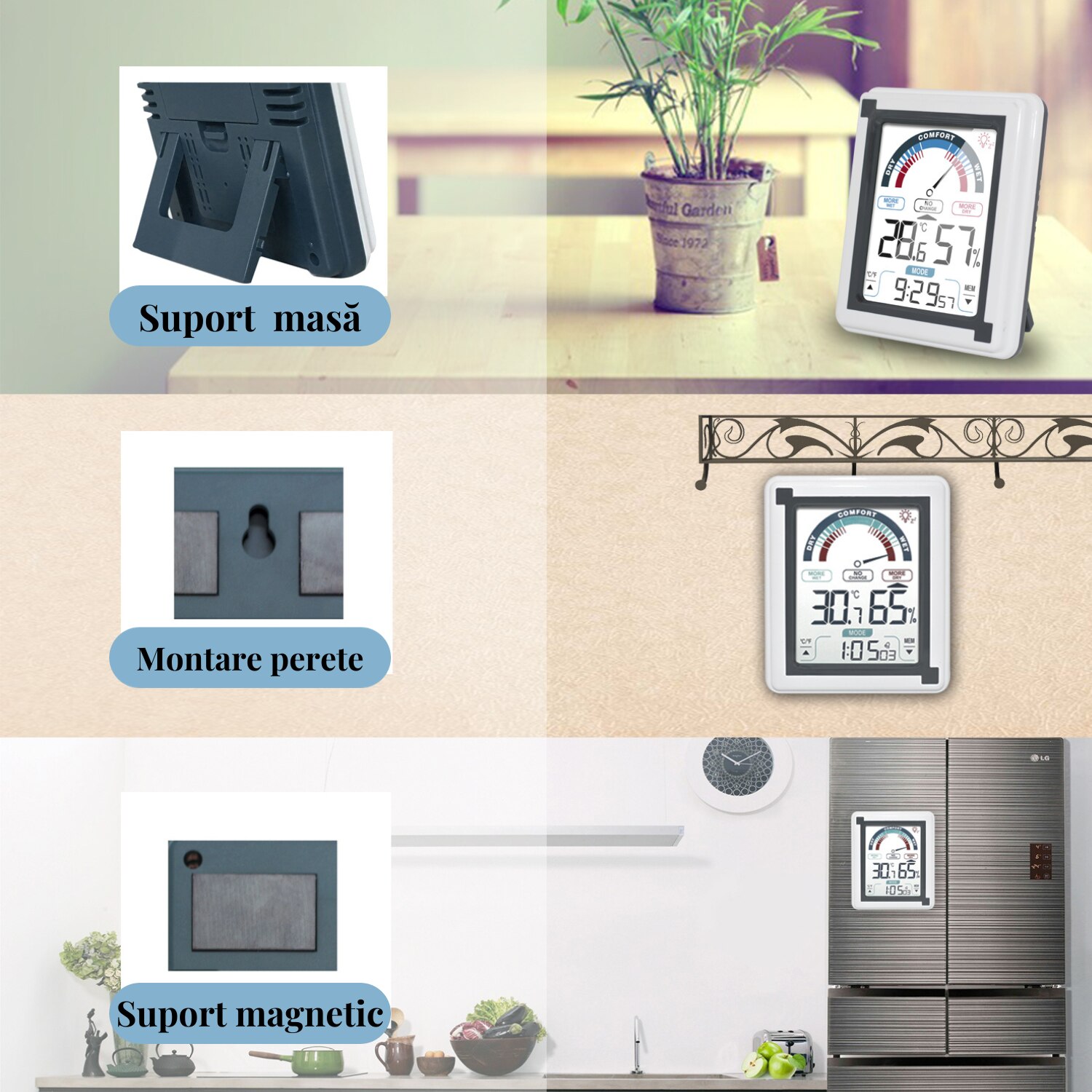 Termometru si higrometru de camera Fluxyify 9002 ecran touch 112x95mm ...