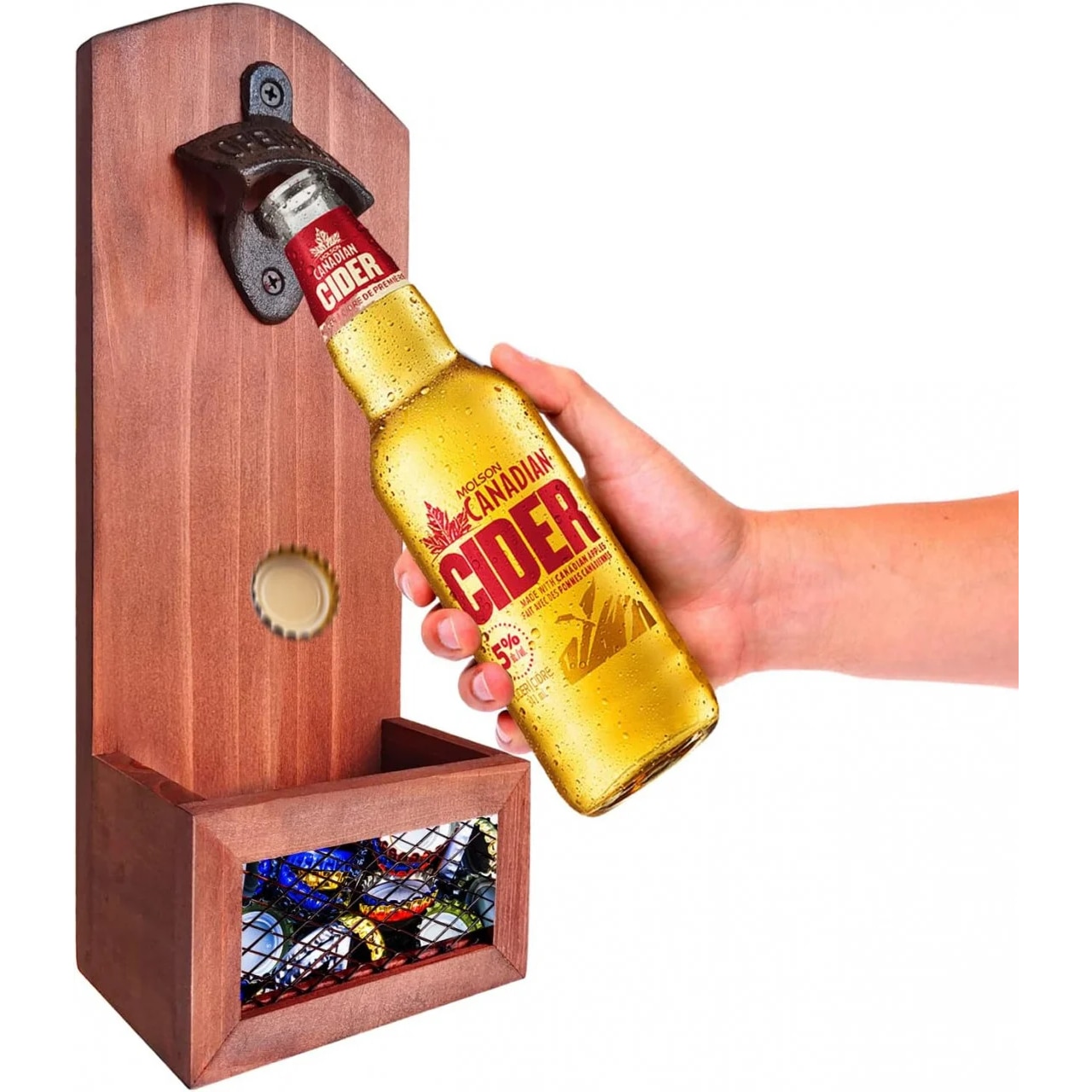 Desfacator de sticle montat pe perete Yyst, lemn/otel inoxidabil, maro ...