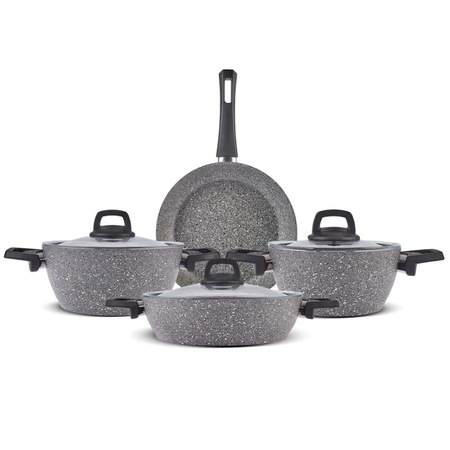 Set 7 cratite Karaca, Gris, 18/22/26 cm, 2/3/3 L, Granit, Gri, Inductie ...