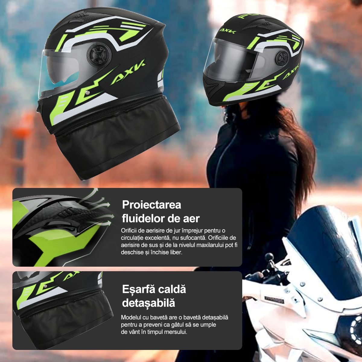 Мотоциклетна каска с вградени очила, Xinxu, Унисекс, UV защита, HD ...