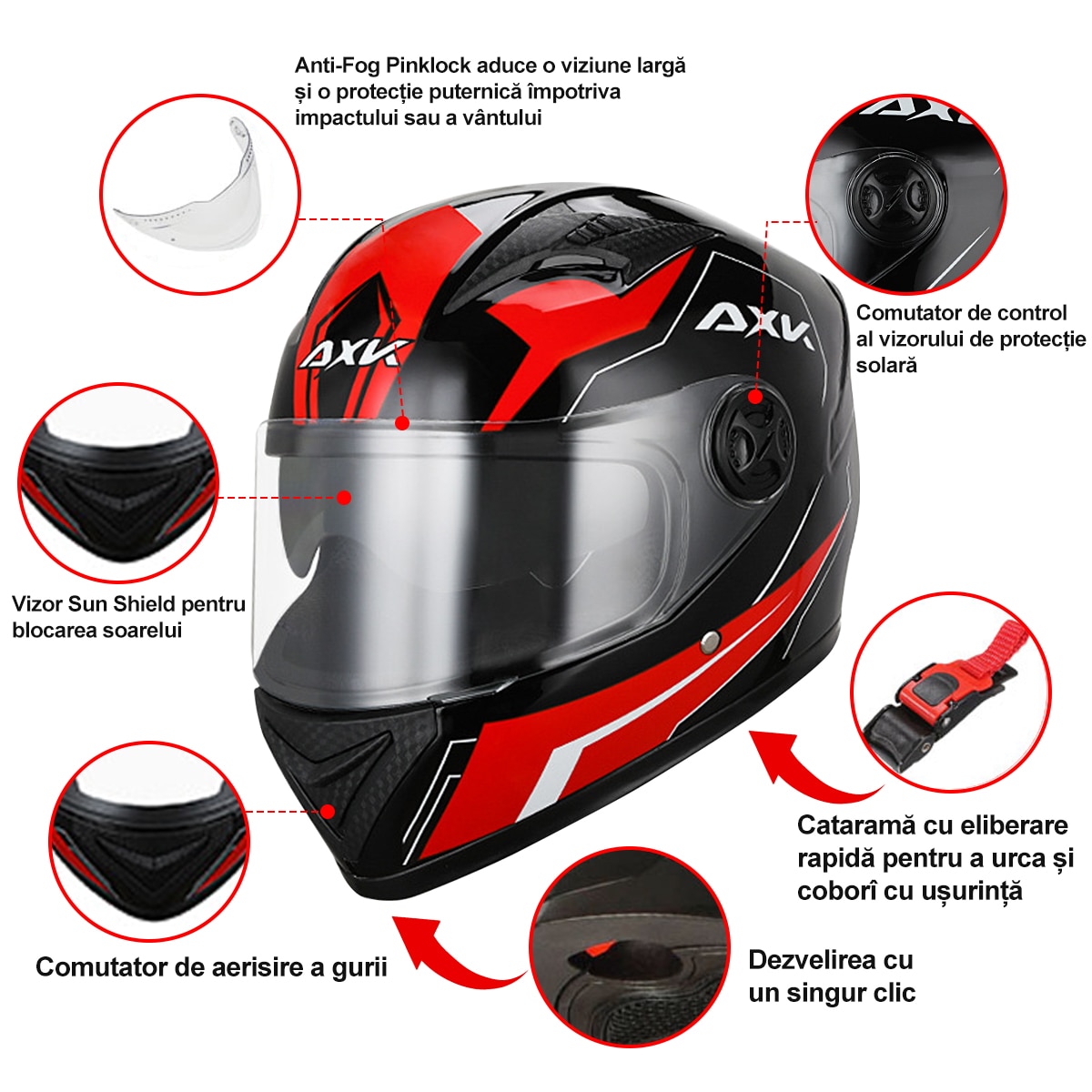 Мотоциклетна каска с вградени очила, Xinxu, Унисекс, UV защита, HD ...