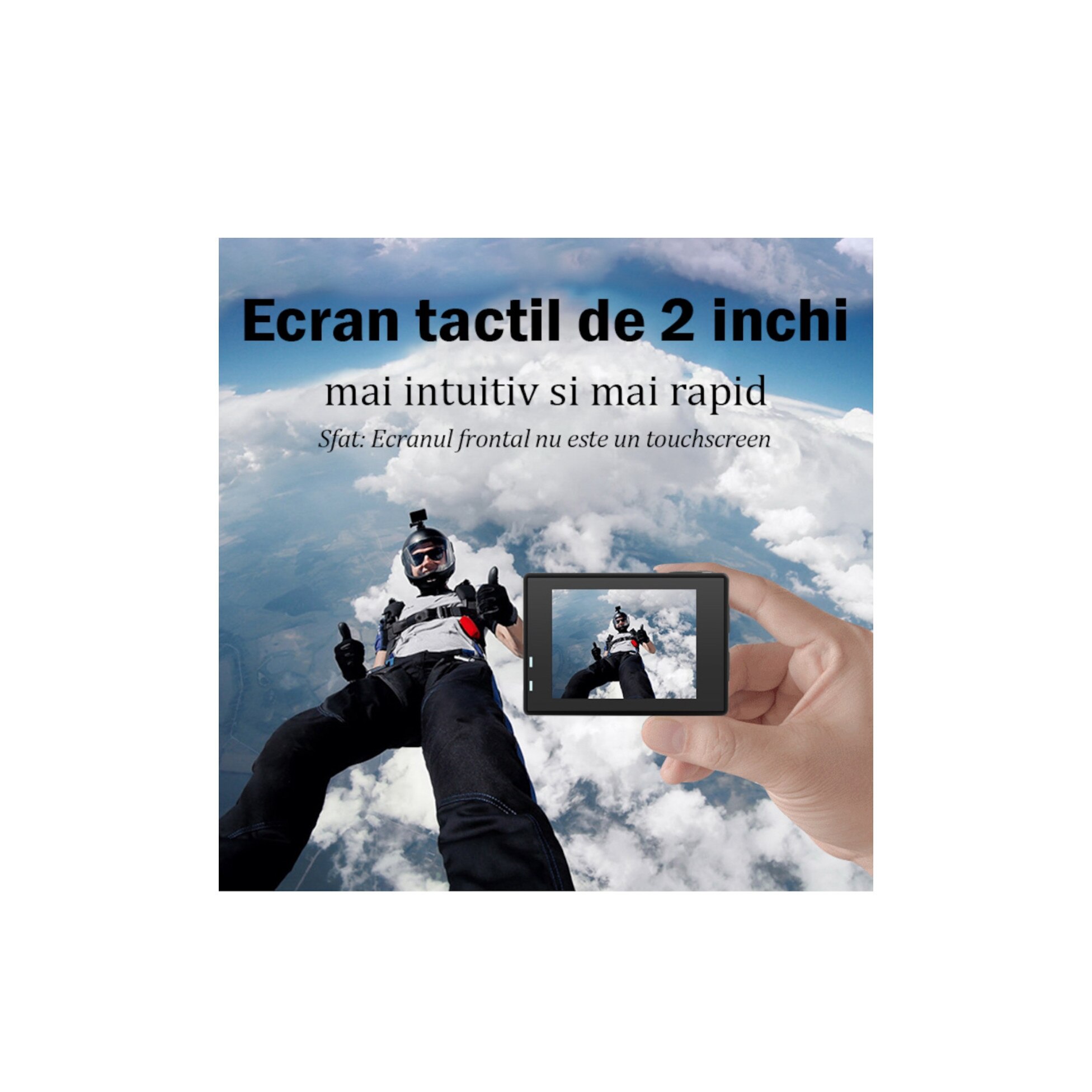 Екшън камера с двоен екран, 6-AXIS EIS Anti-Shake, записва до 4K 60FPS ...