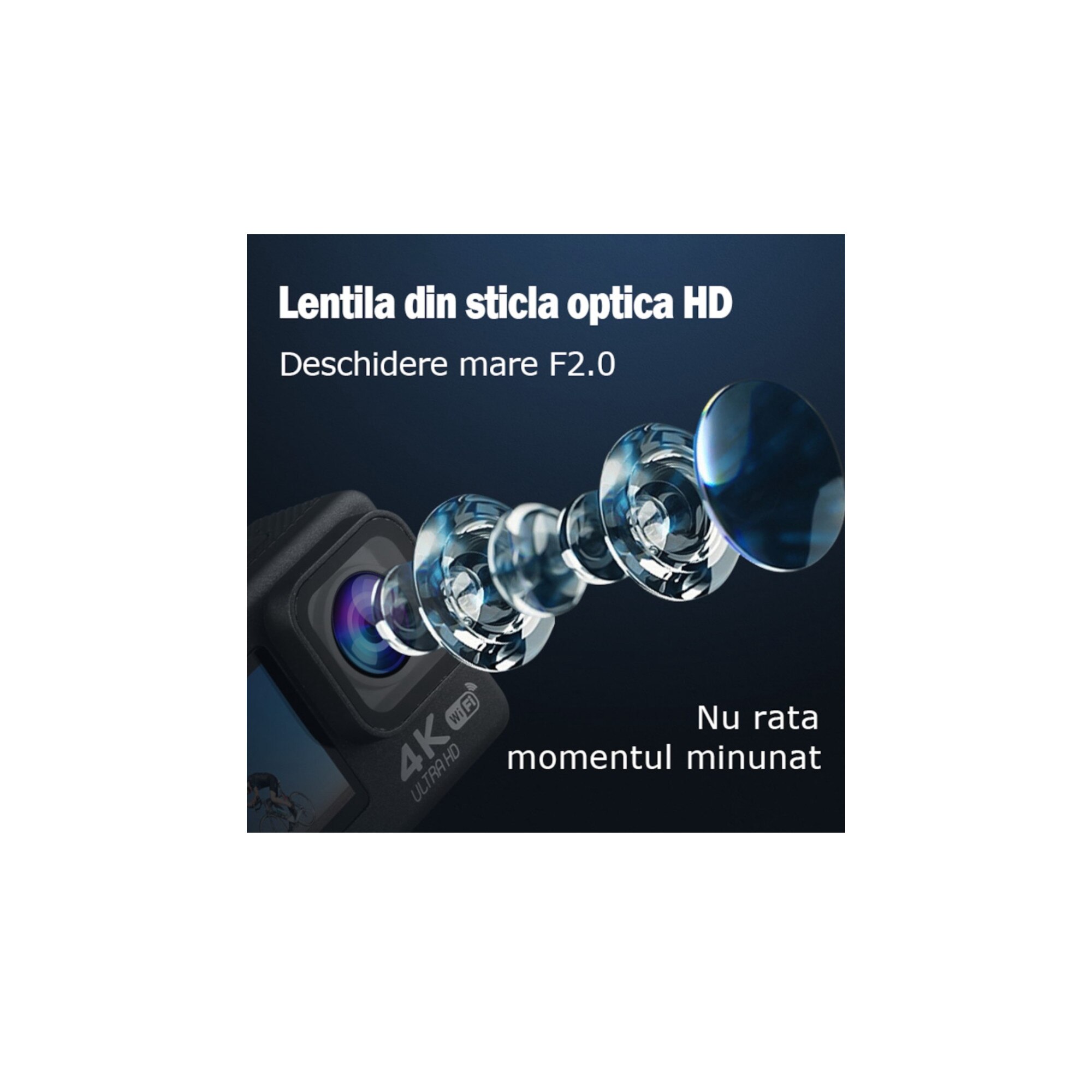 Екшън камера с двоен екран, 6-AXIS EIS Anti-Shake, записва до 4K 60FPS ...