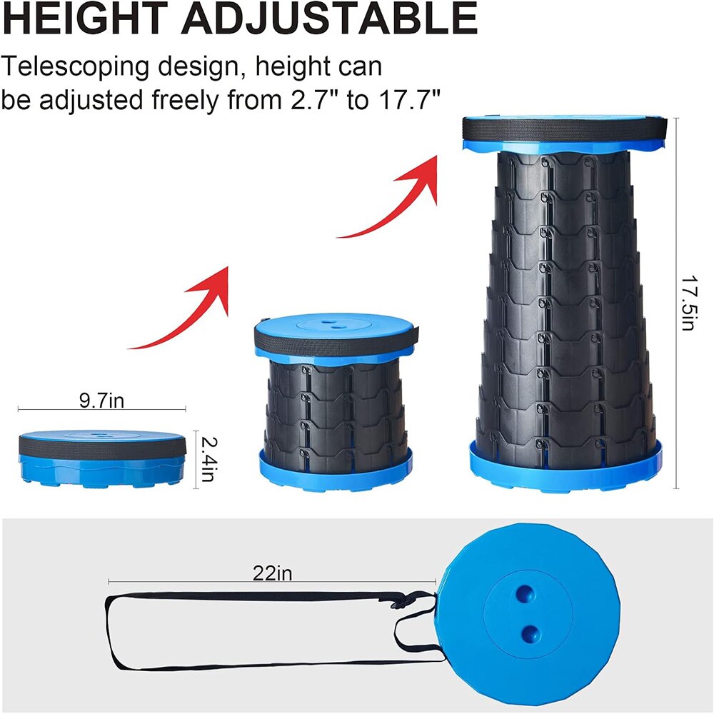 Scaun telescopic pliabil, Plastic, Yefound®, 150 kg, Albastru - eMAG.ro