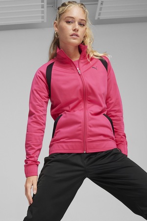 Puma, Trening cu fermoar si buzunare oblice Classic, Negru, Roz zmeuriu ...