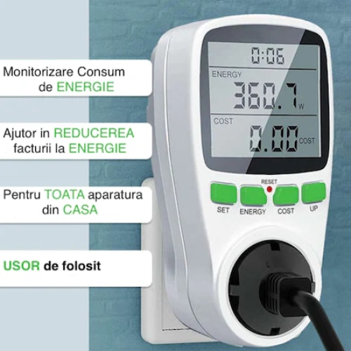 Priza cu Contor de Energie, Display Digital LCD, Monitorizare Consum ...