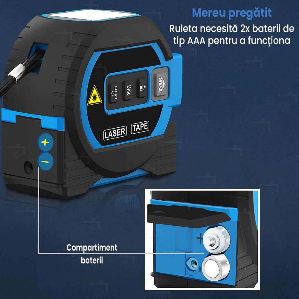 Ruleta Profesionala cu laser 3 in 1 cu afisaj LCD, GlowforHome ...