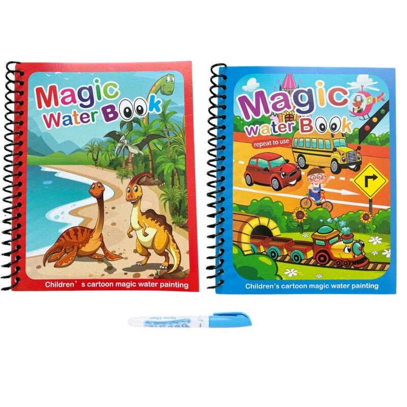 Set 2 carti de colorat cu apa, 8 pagini, Magic Book, reutilizabila ...