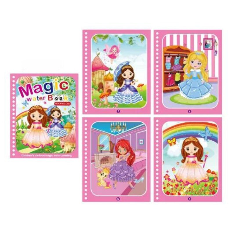 Set 2 carti de colorat cu apa, 8 pagini, Magic Book, reutilizabila ...