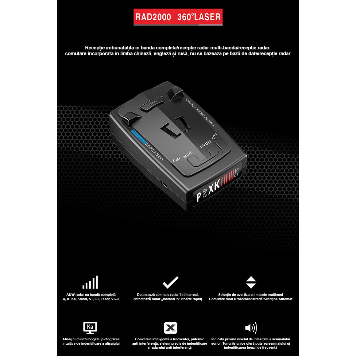Radardetektor RAD2000, 16 sáv, 360 fokos XK KA lézerérzékelés, Új ...