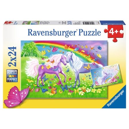 Puzzle Ravensburger - Cai si curcubeu, 2 in 1, 2x24 piese - eMAG.ro