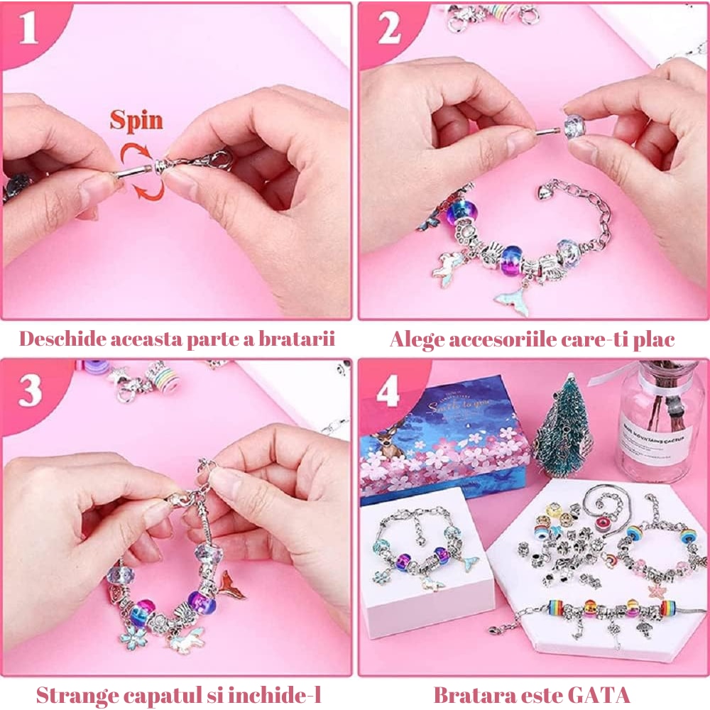 Kit de Facut Bratari Charm-uri Talismane tip Pandora, Accesorii pentru ...