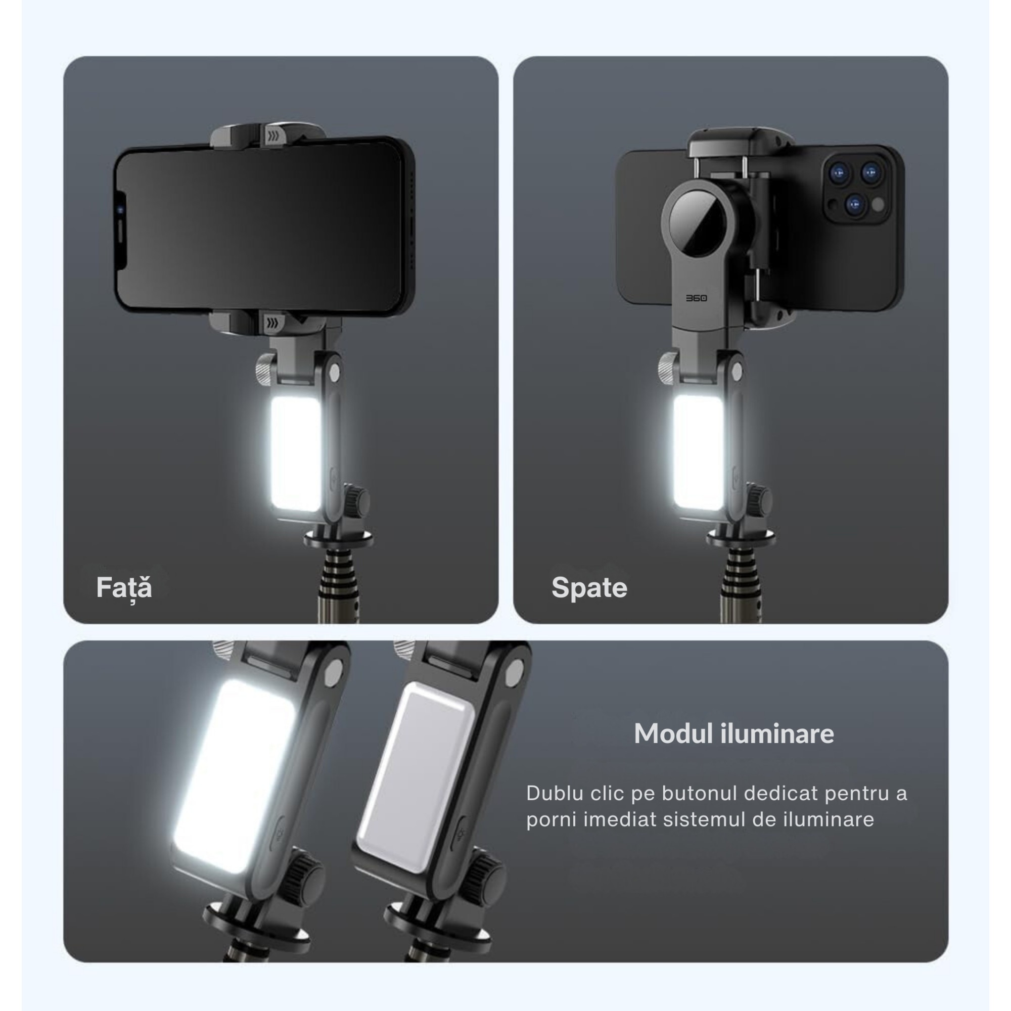 Selfie Stick Stabilizator Er-Tech® cu Trepied pentru iPhone & Samsung ...