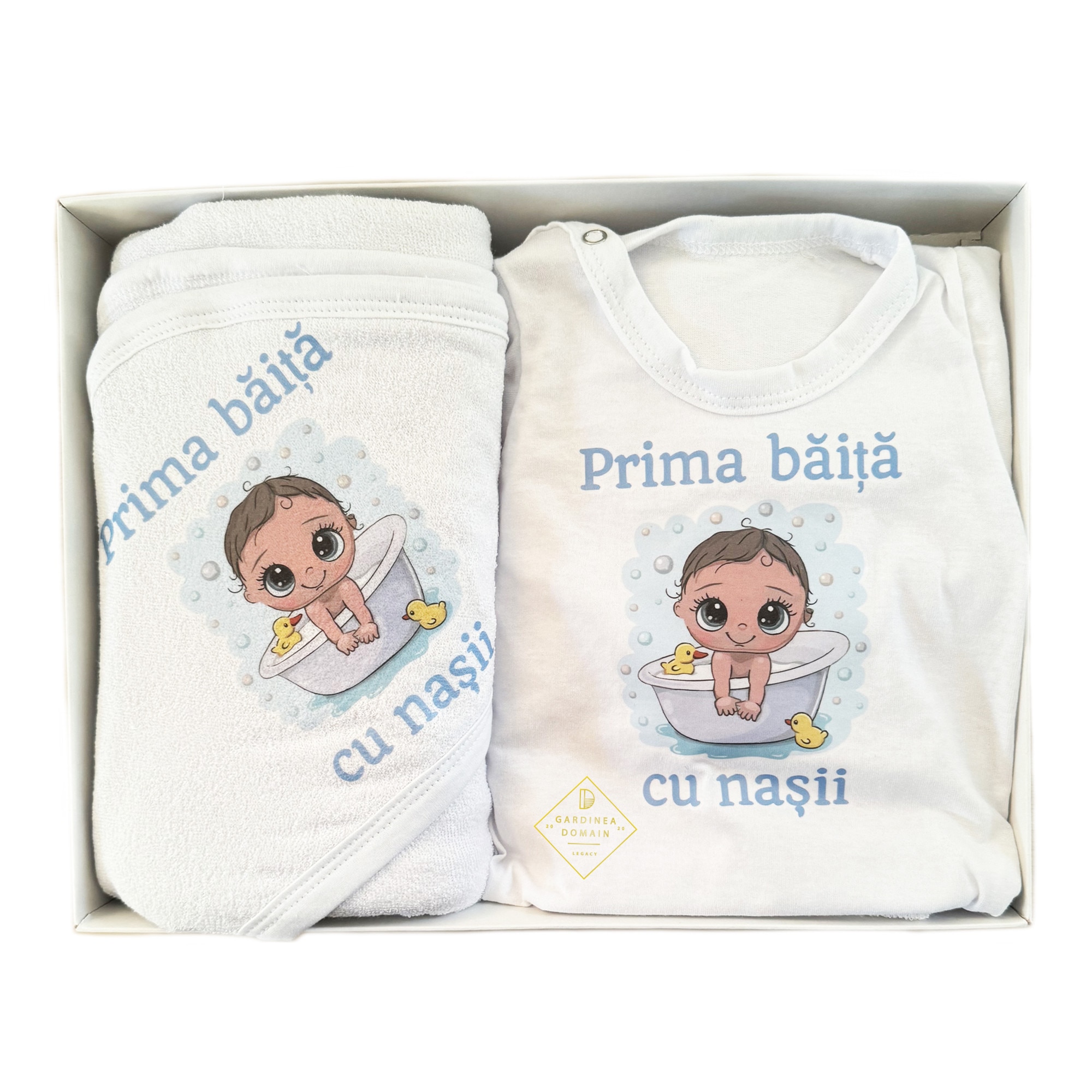 Set prima baita dupa botez baietel bebelus Gardinea Domain®, 3 piese ...