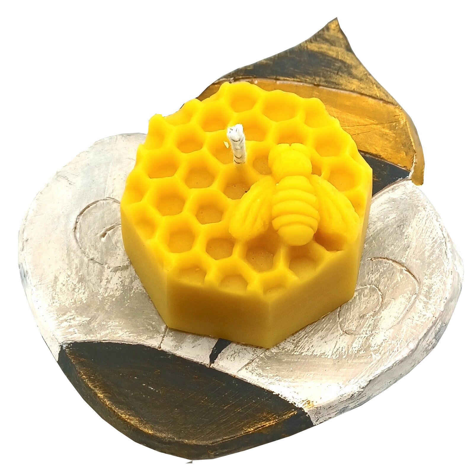 Lumanare din ceara naturala de albine, in forma de hexagon cu suport ...