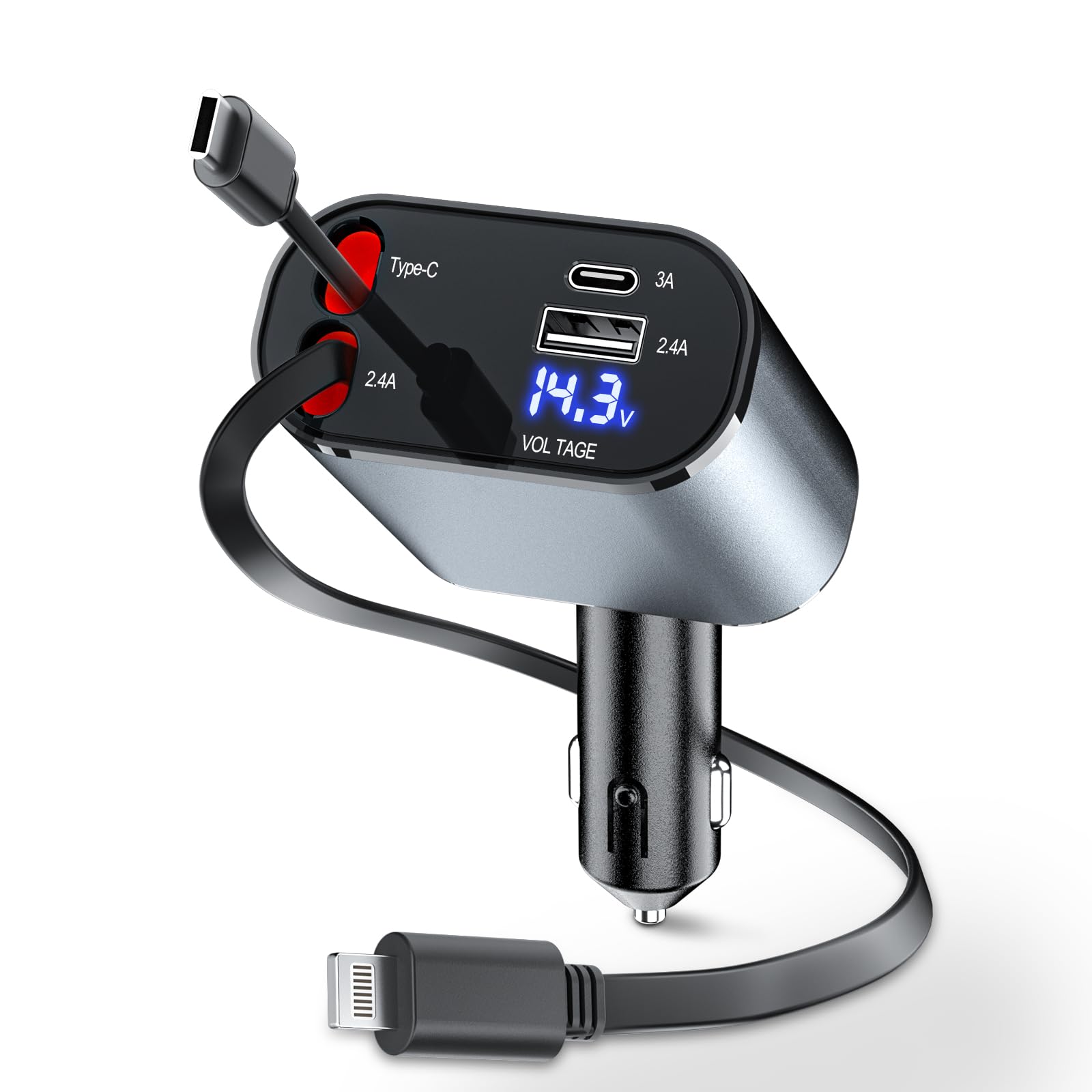 Incarcator Auto Rapid Retractabil 4 in 1 VENTLEX, Afisaj Digital ...