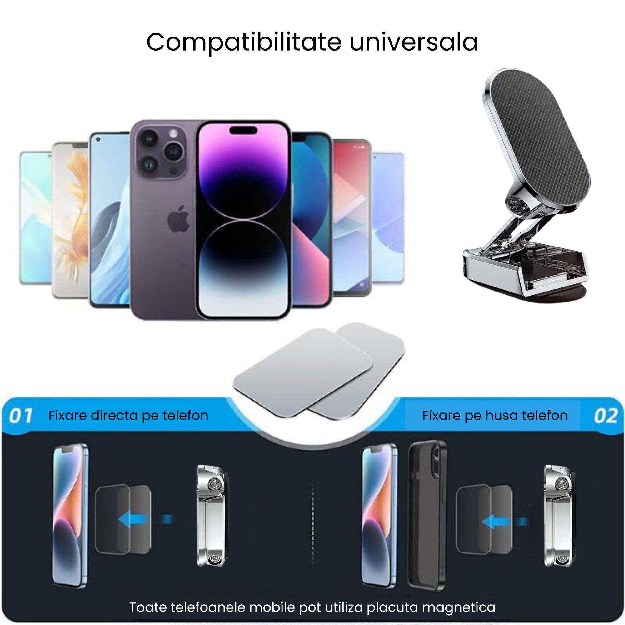 Suport auto magnetic pentru telefon cu lipire pe bord, compatibil cu ...