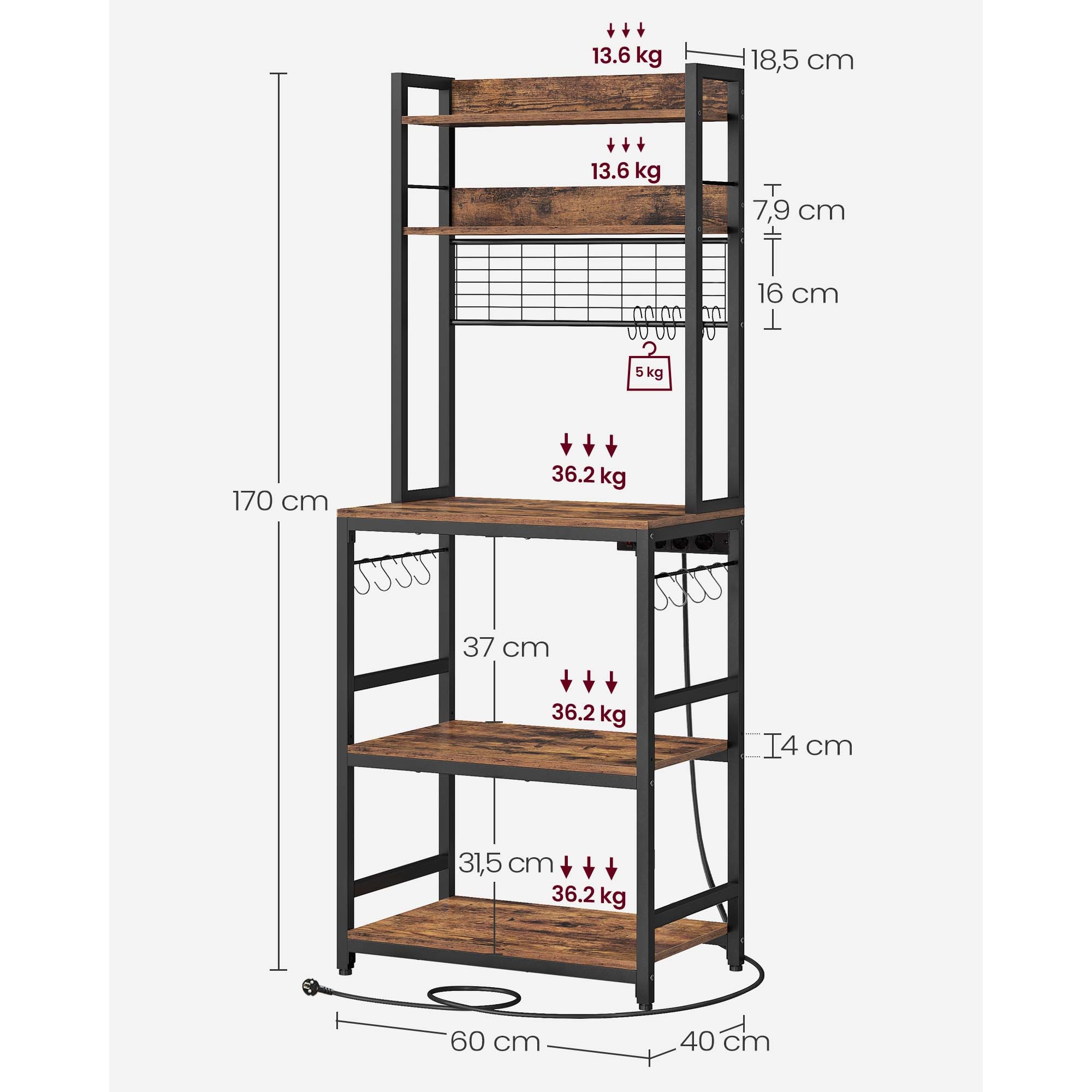 Raft de bucatarie cu priza, suport cuptor cu microunde, raft de ...