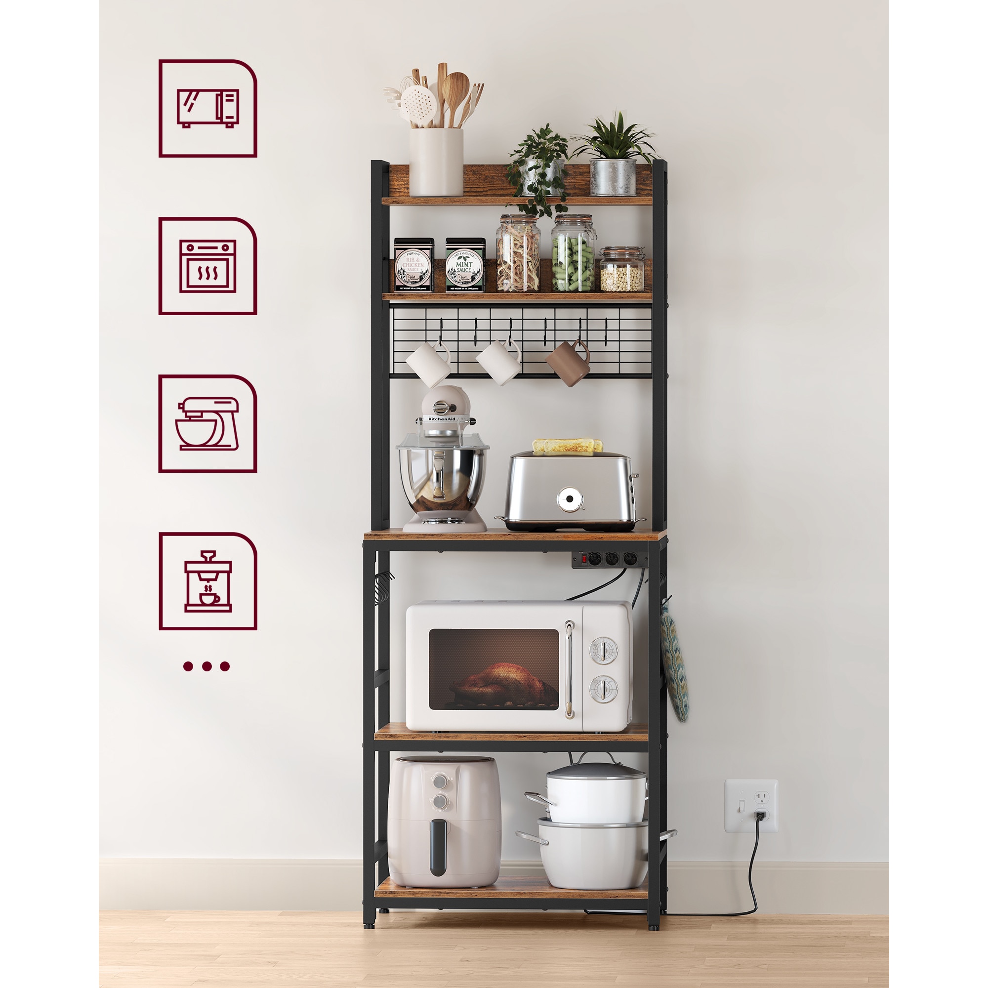 Raft de bucatarie cu priza, suport cuptor cu microunde, raft de ...