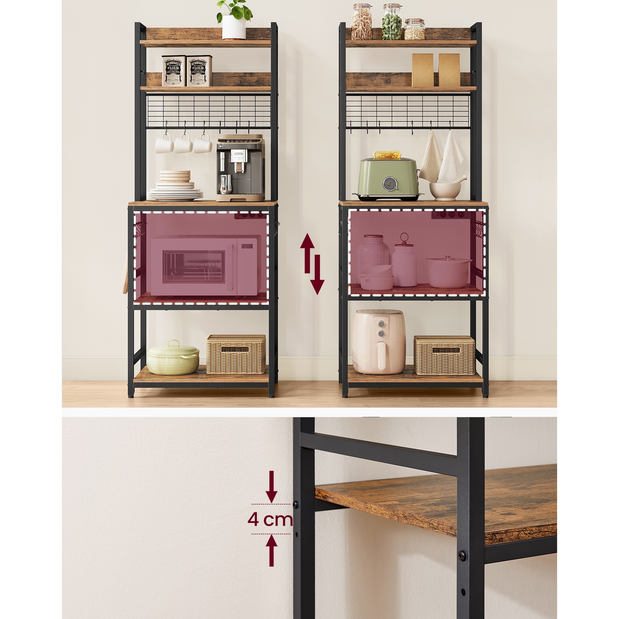 Raft de bucatarie cu priza, suport cuptor cu microunde, raft de ...