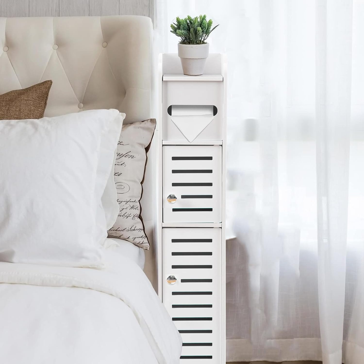 Dulap baie ingust, suport hartie igienica, 4 niveluri, PVC, 80x15.5x15 ...