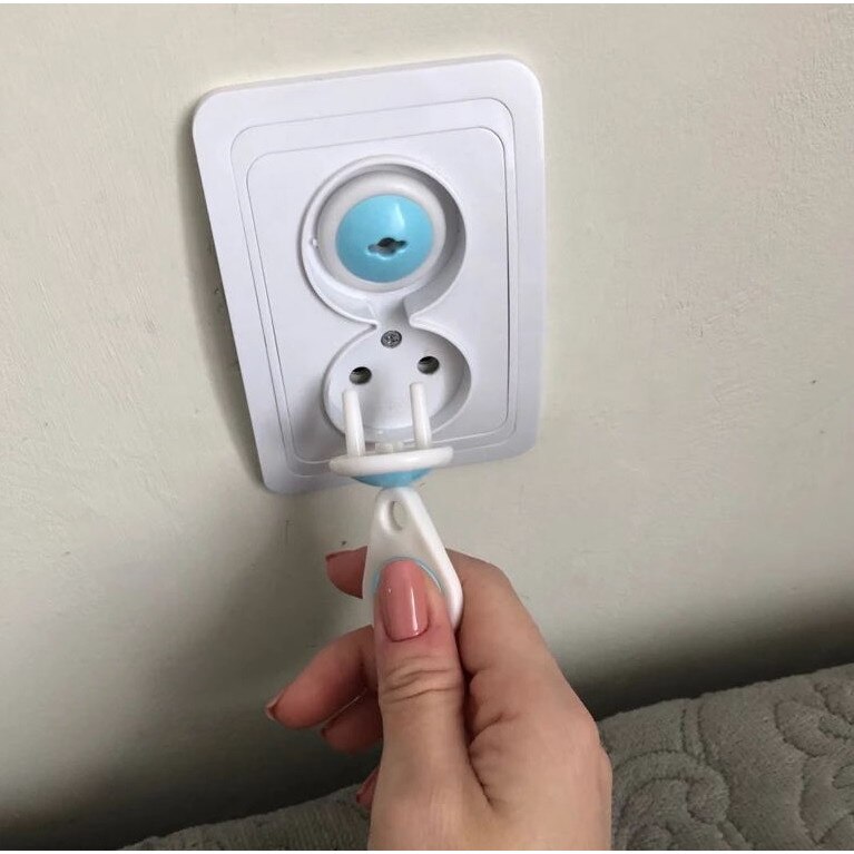 Set 12 protectii pentru prize, Plastic, Alb/Albastru - eMAG.ro