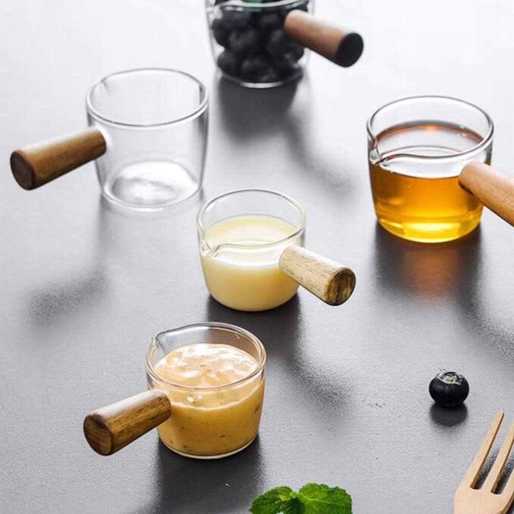 Set 2 x Urcior cu maner pentru lapte, Luka, Sticla/Lemn, 50 ml ...