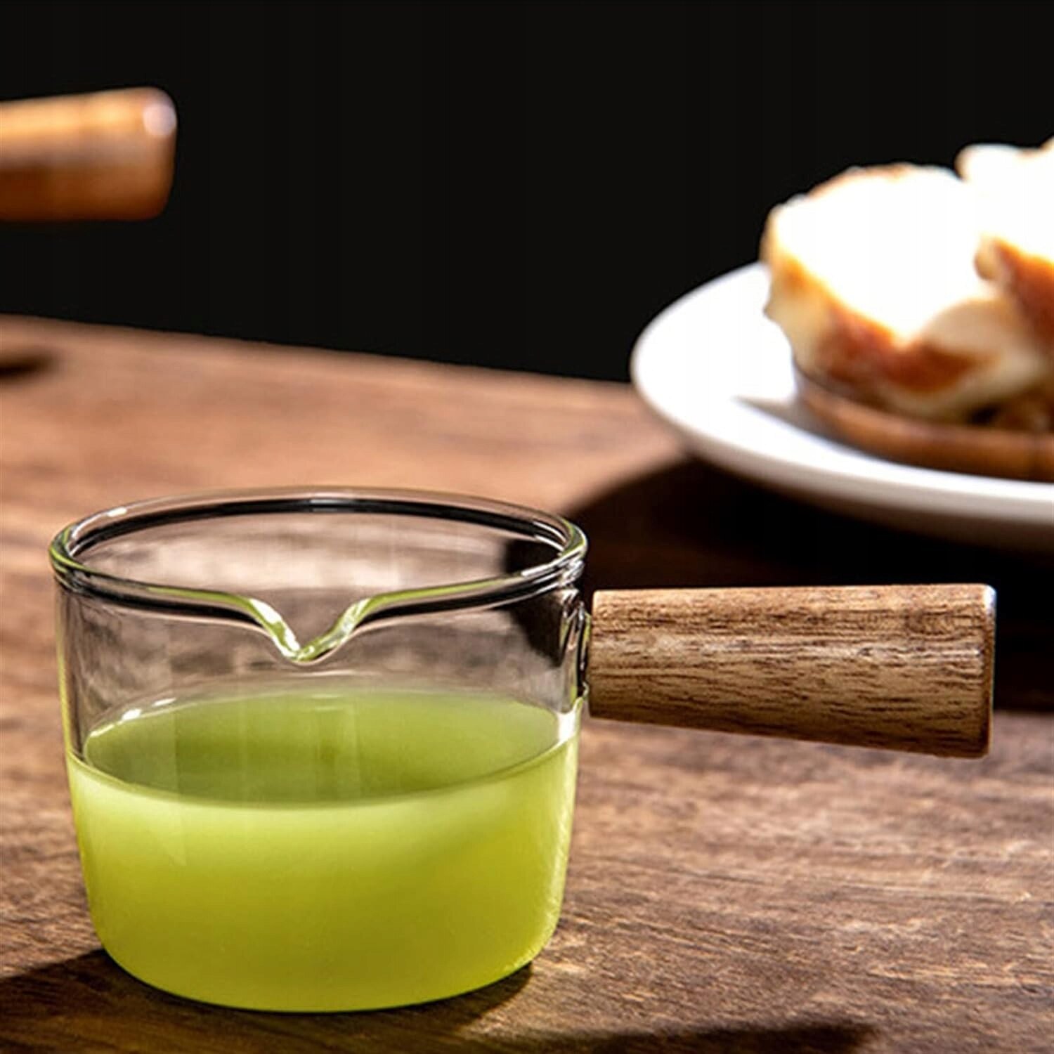 Set 2 x Urcior cu maner pentru lapte, Luka, Sticla/Lemn, 50 ml ...