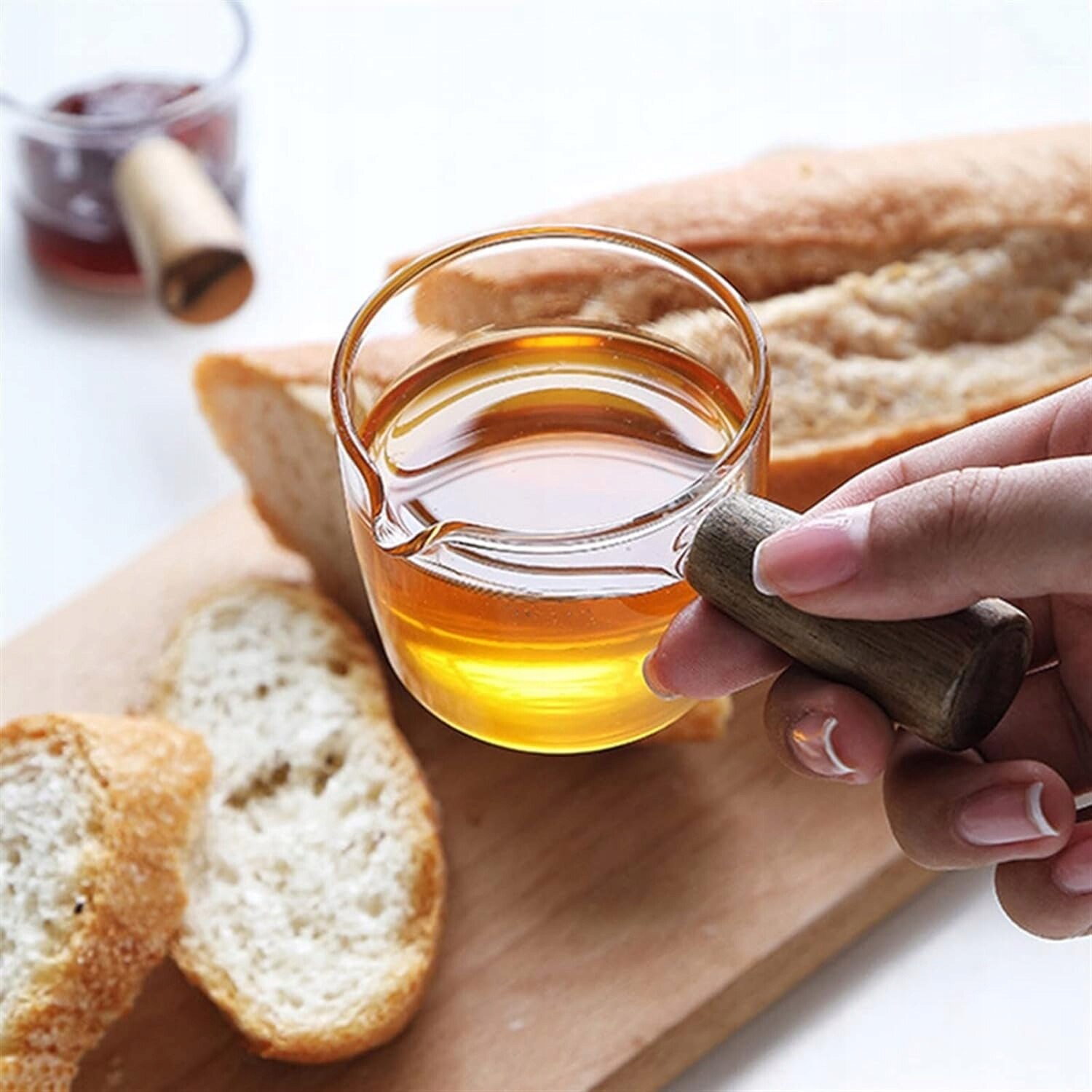 Set 2 x Urcior cu maner pentru lapte, Luka, Sticla/Lemn, 50 ml ...