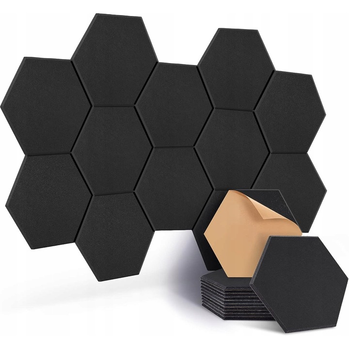 Set Panouri acustice, Luka, Autoadeziv, Poliester, Negru, 30x26x1 cm ...