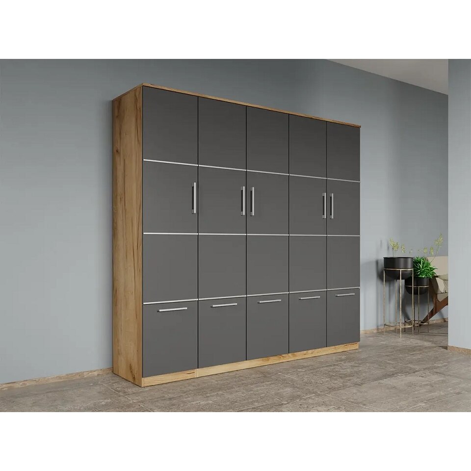 Dulap dormitor, Stejat Auriu 5U, Acapulco, Usi Gri, L 205.4 x A 48 x H ...