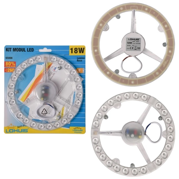 Kit modul LED circular, 18W, 1800lm + driver 19.4 cm, lumina rece 6500K ...