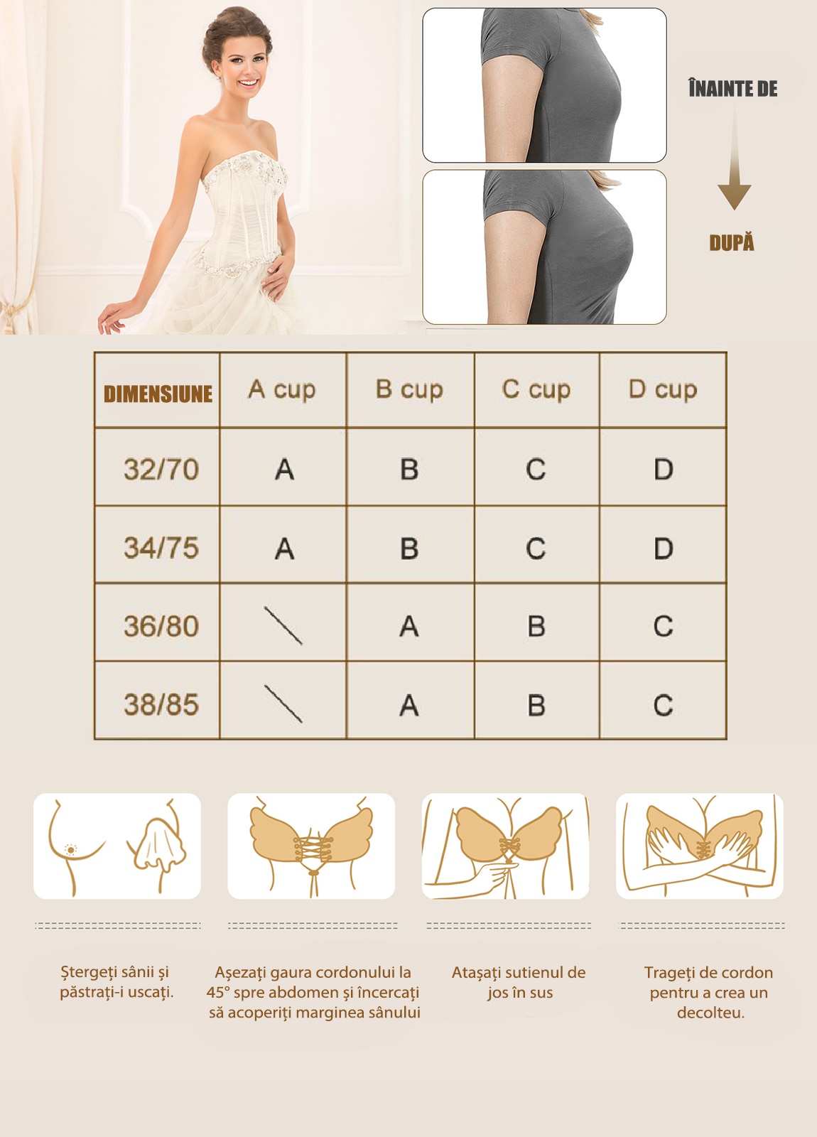 Set 2 Sutiene adezive push-up, Wieysdoo, Silicon/Poliester, Cupa B ...