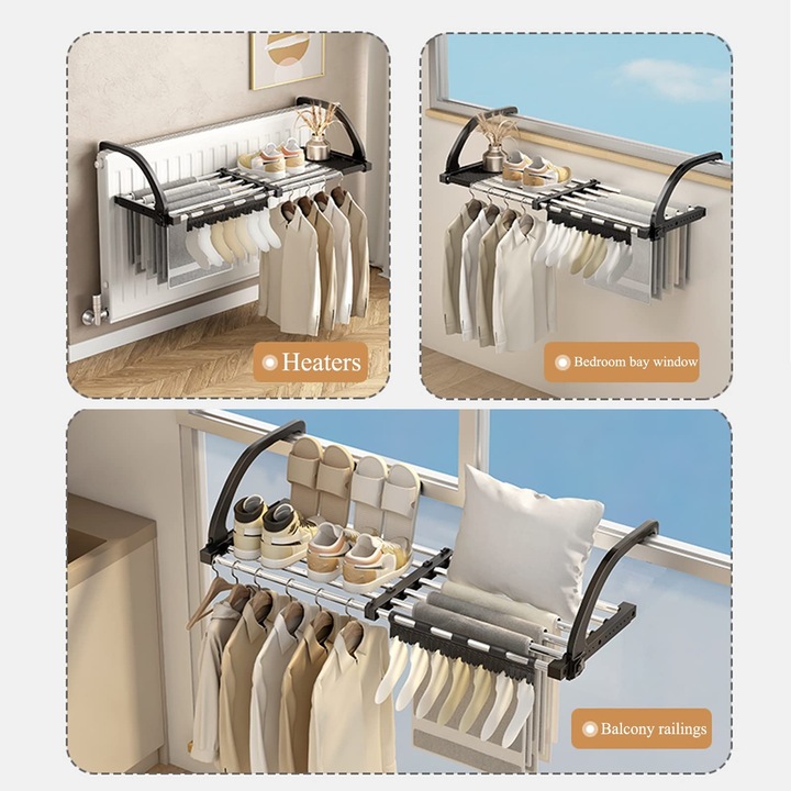 Uscator de rufe/radiator balcon, WALALLA, pliabil si telescopic, 42 ...