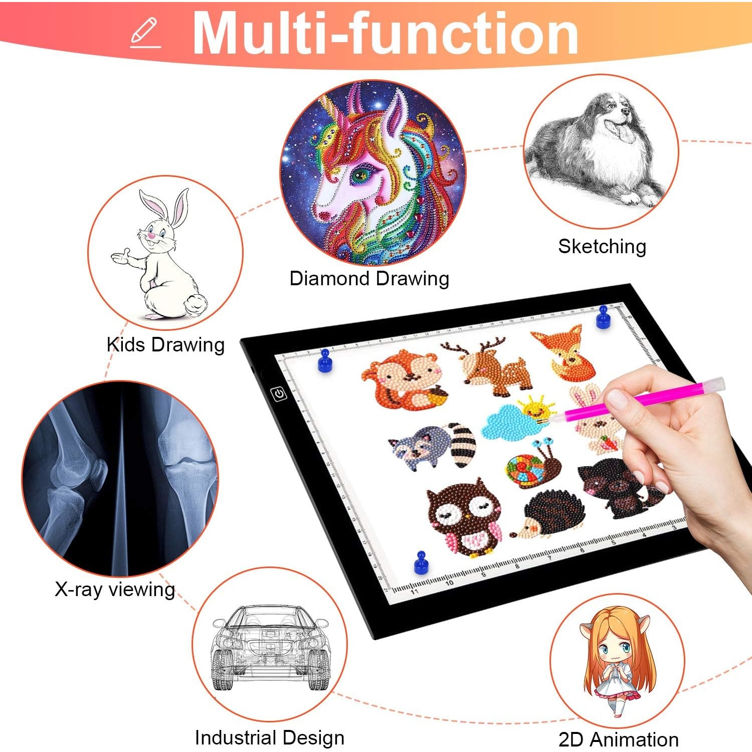Tableta LED magnetic Grafica A4, Excitat®, include USB, 4 pini ...