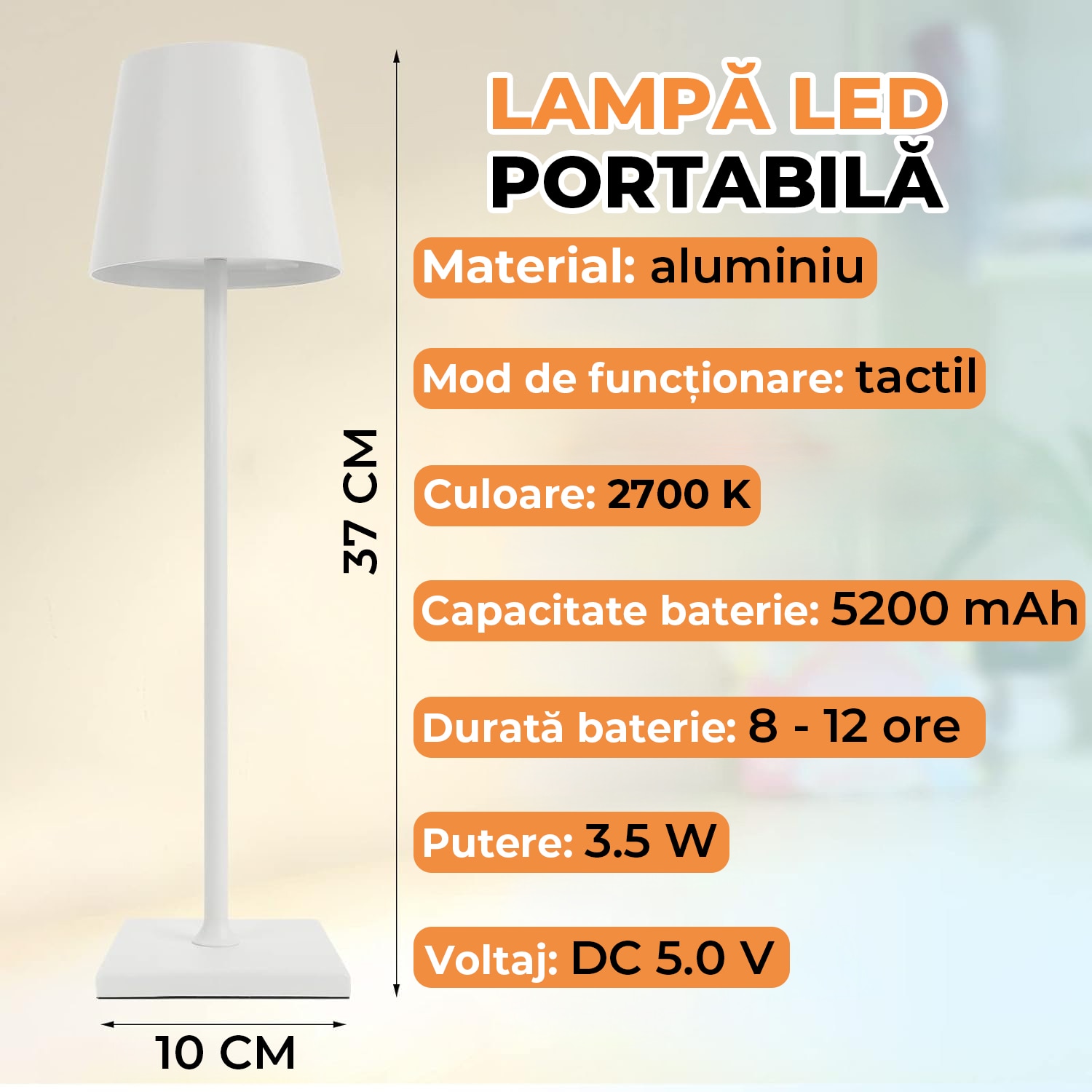 Lampa de masa touch led incarcabila Echo Soul®️, veioza ambientala cu ...